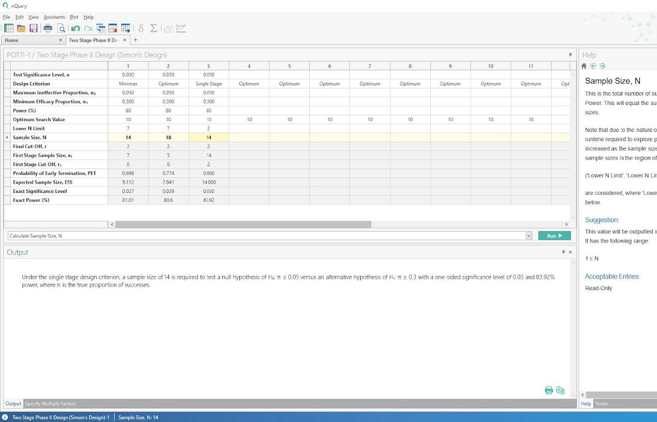 Simon's Two Stage Phase II Design | Sample Size Determination Example